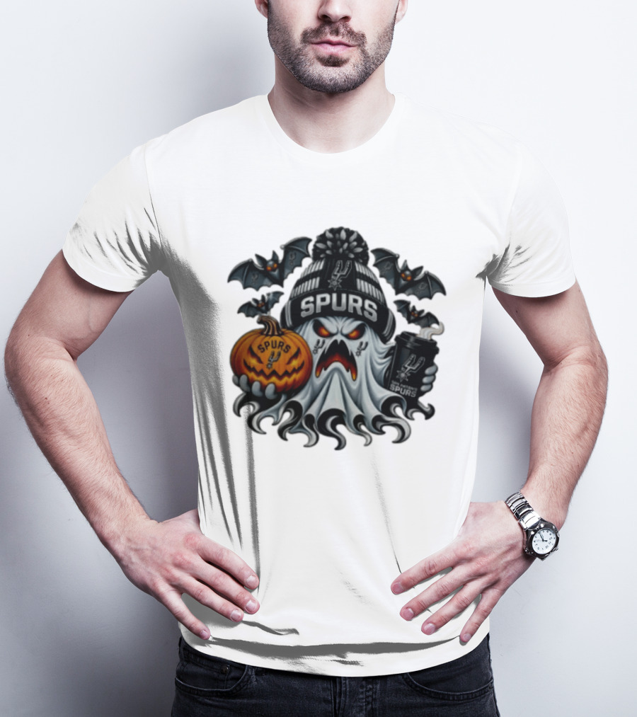San Antonio Spurs Halloween Ghost Coffee Pumpkin Bats Spooky 2026 T-Shirt