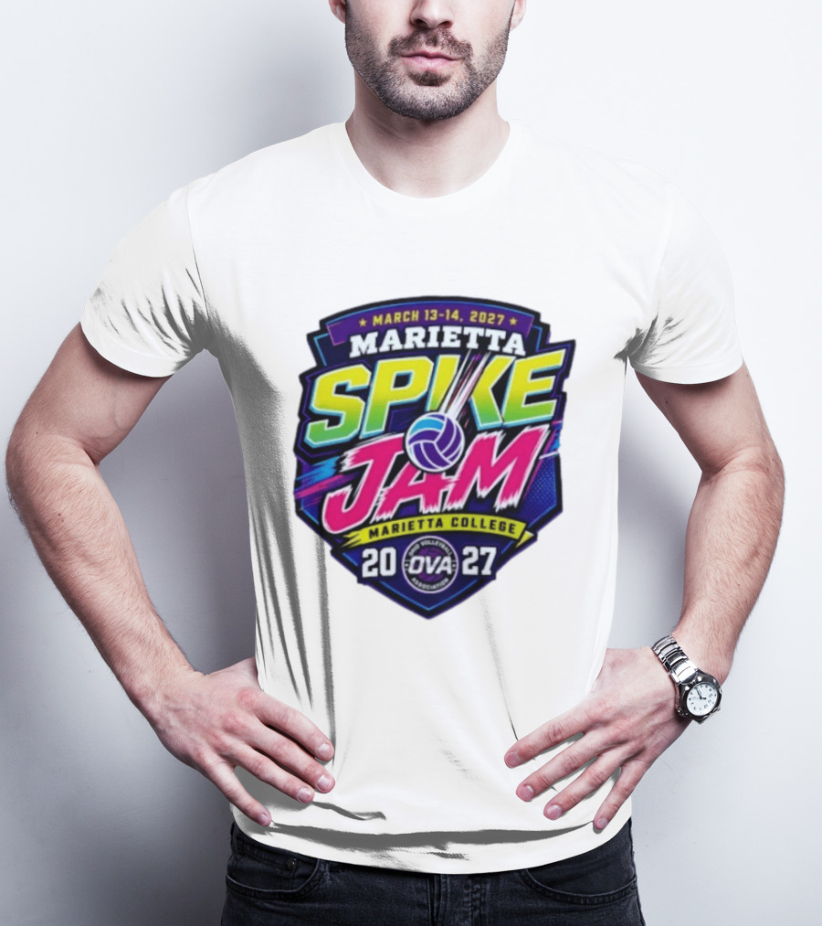 Marietta Spike Jam 2027 March 13 14 OVA Marietta College Volleyball Association T-Shirt