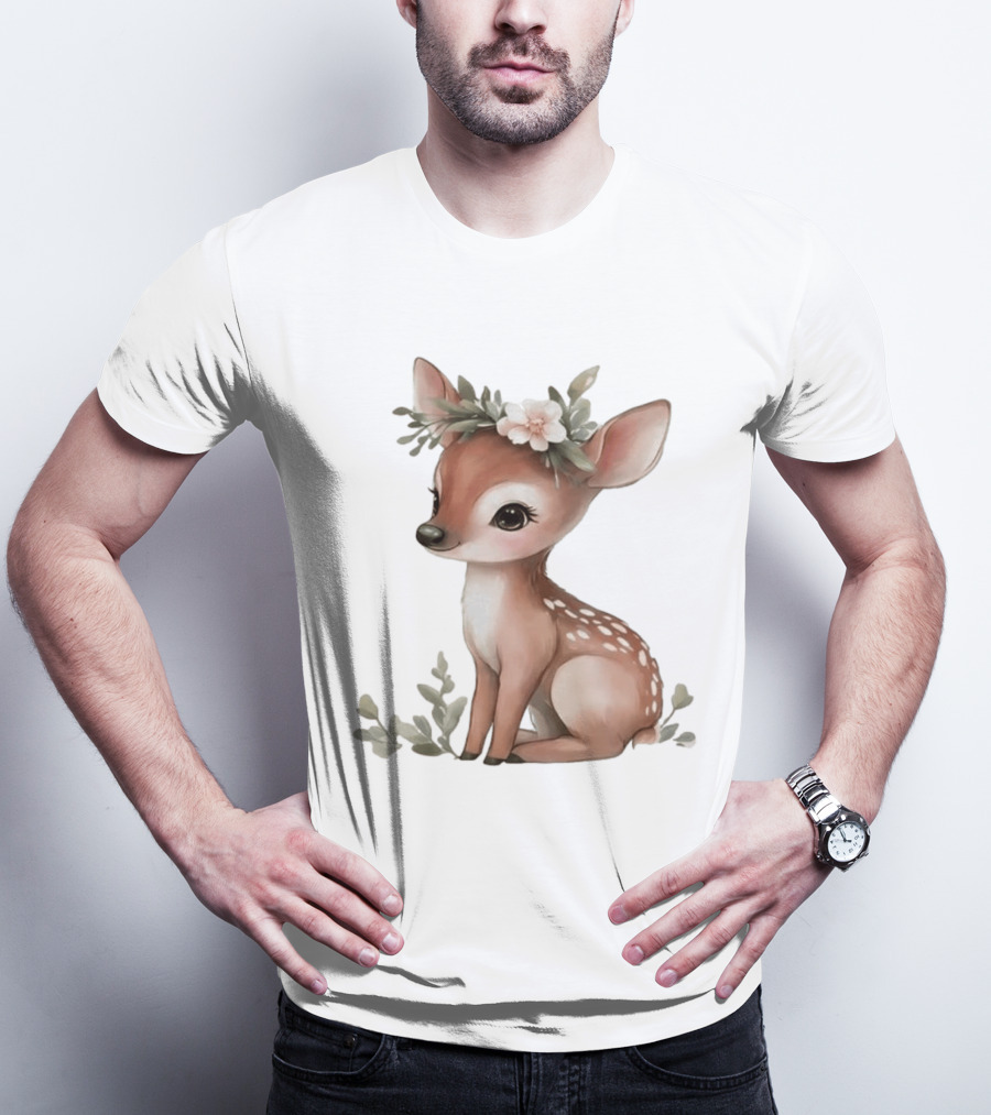 Cute Baby Deer Floral Crown Clipart T-Shirt