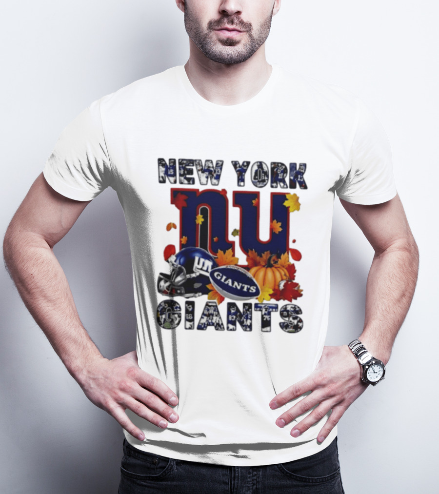 New York Giants NU Football Autumn Leaves Helmet Pumpkin 2026 T-Shirt