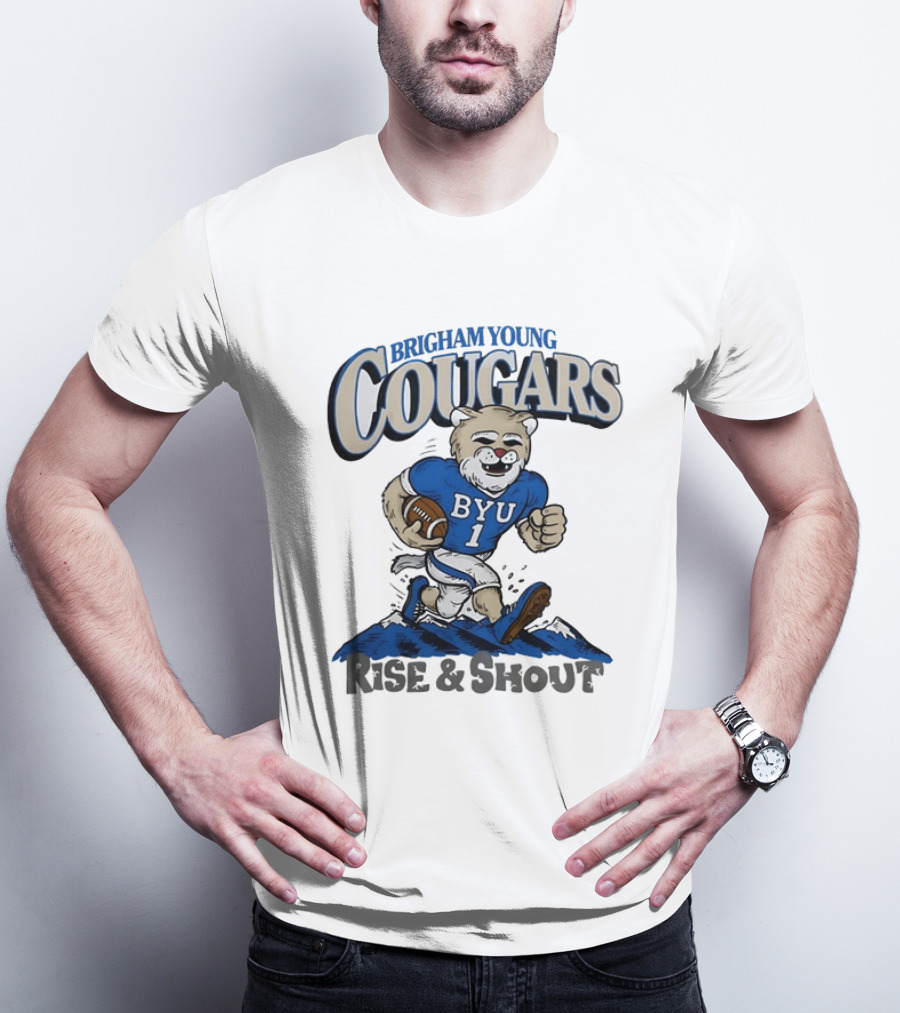 Brigham Young Cougars Cosmo BYU Number 1 Rise And Shout Football T-Shirt