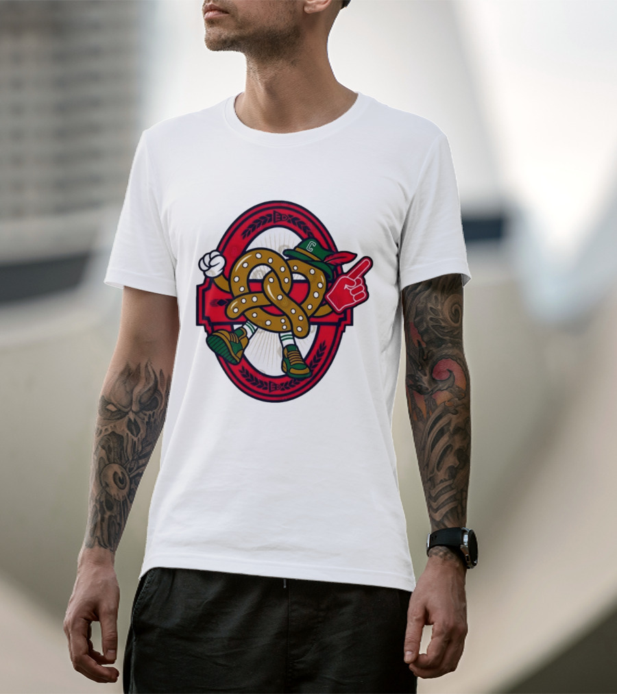 Cartoon Pretzel With Foam Finger And Red Circle T-Shirt