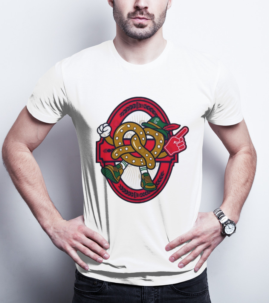 Cartoon Pretzel With Foam Finger And Red Circle T-Shirt