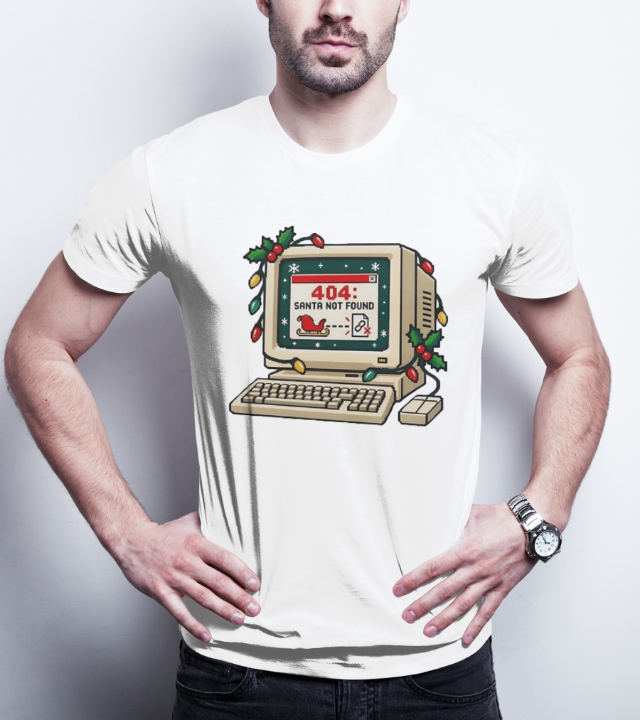 404 Santa Not Found Computer Christmas Retro Vintage Holiday Humor T-Shirt