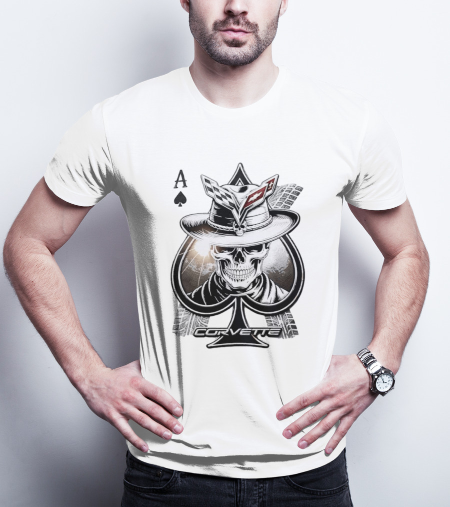 Corvette Ace Of Spades Skull Cowboy Chevrolet Hat Poker Cards T-Shirt
