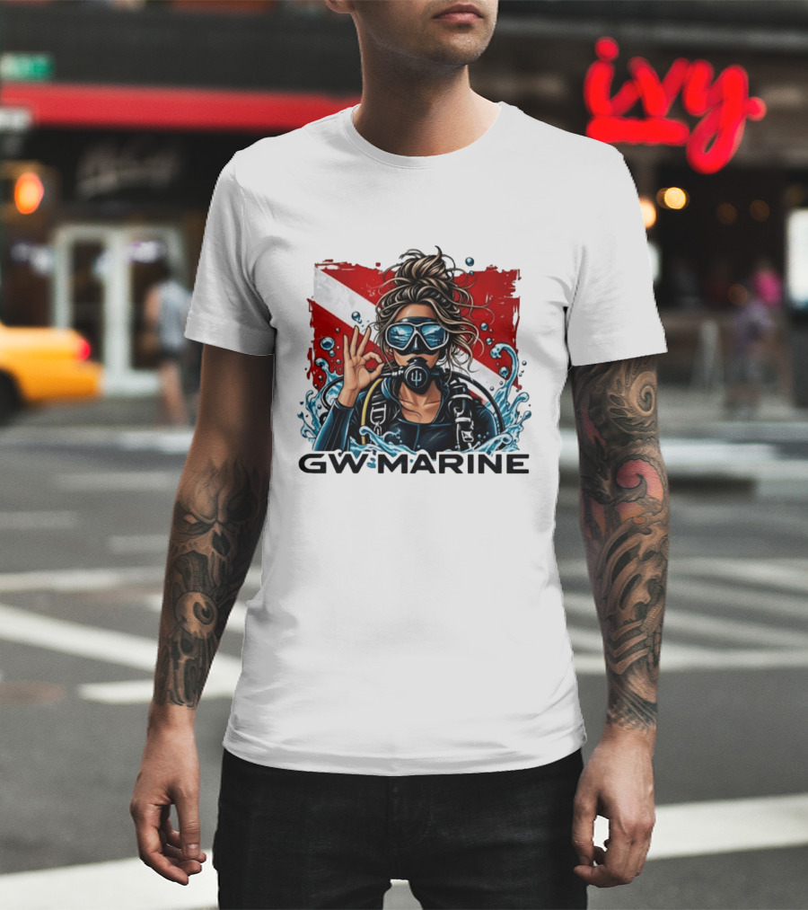 GW Marine Dive Explore Preserve Scuba Diver Red And White Flag Woman T-Shirt