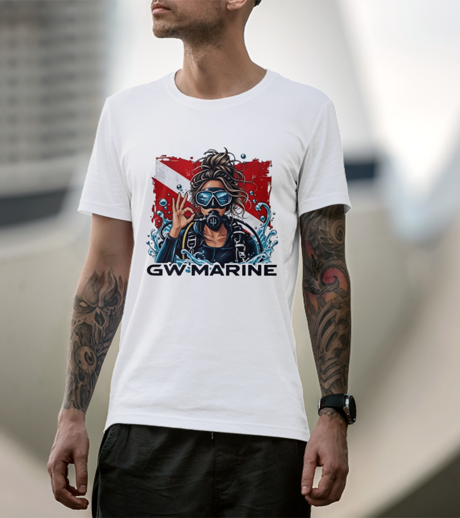 GW Marine Dive Explore Preserve Scuba Diver Red And White Flag Woman T-Shirt