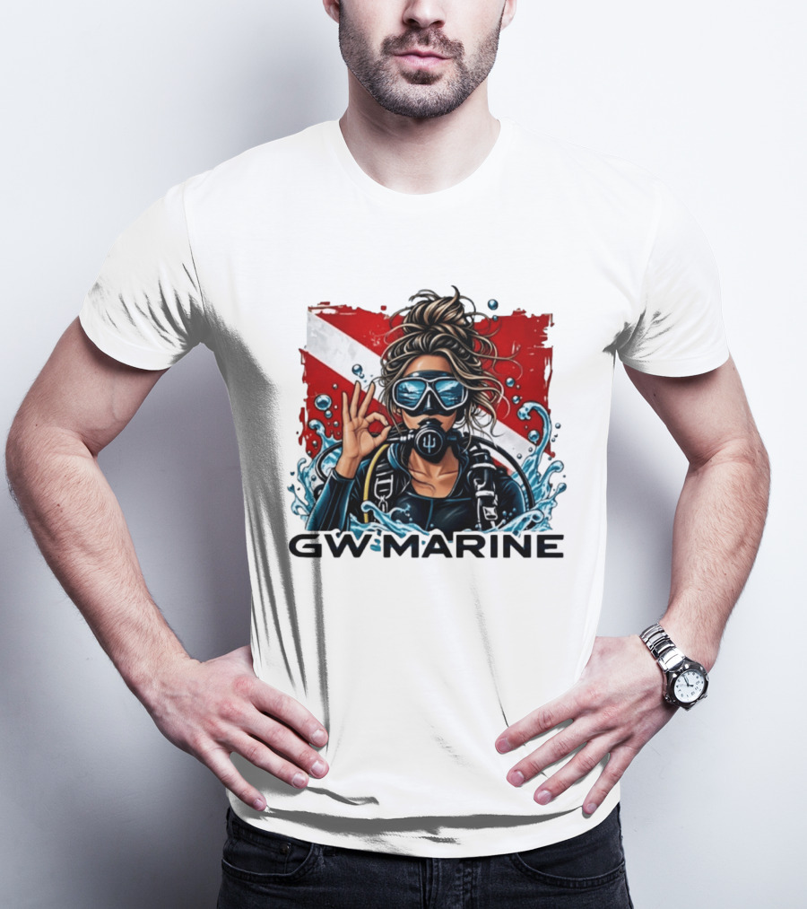 GW Marine Dive Explore Preserve Scuba Diver Red And White Flag Woman T-Shirt