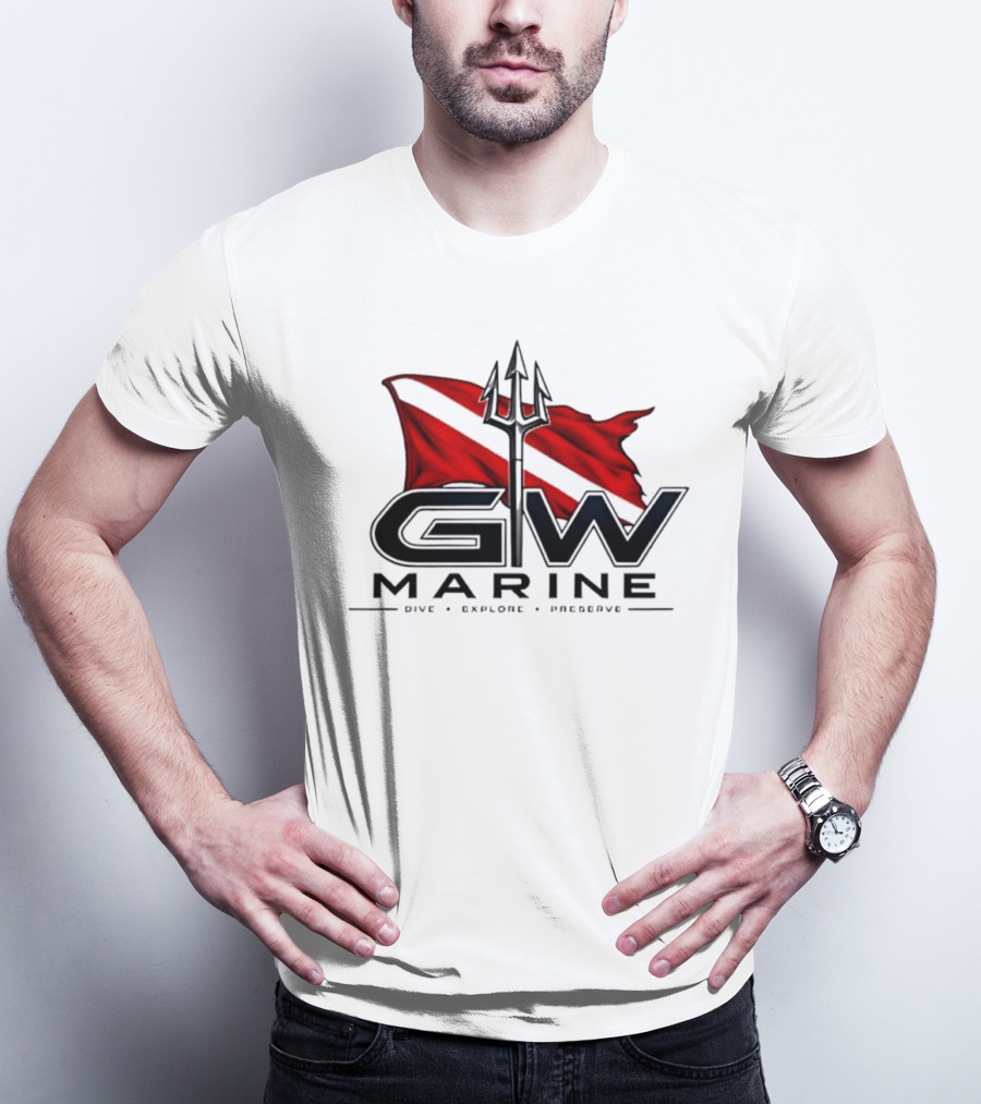 GW Marine Dive Explore Preserve Scuba Diving Trident Red Dive Flag T-Shirt