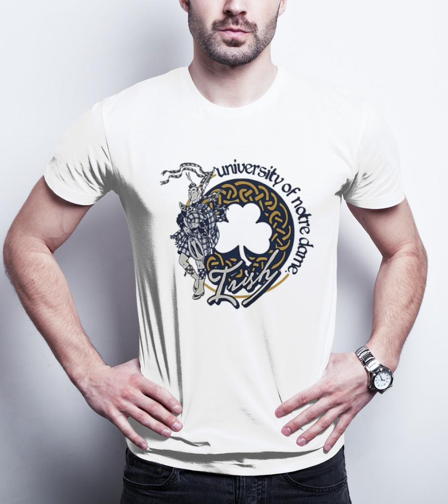 University Of Notre Dame Irish Bagpiper Celtic Knot Shamrock T-Shirt