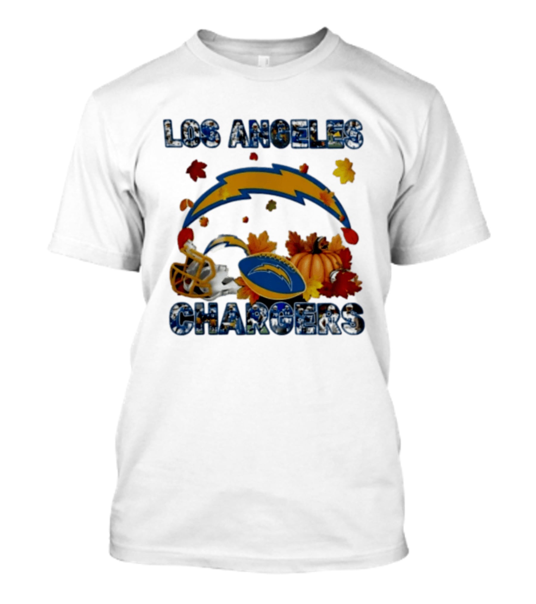 Los Angeles Chargers Autumn 2026 Pumpkin Football Helmet Leaves T-Shirt