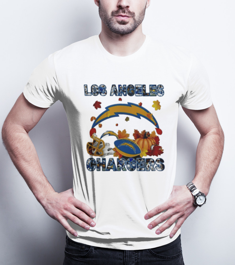 Los Angeles Chargers Autumn 2026 Pumpkin Football Helmet Leaves T-Shirt