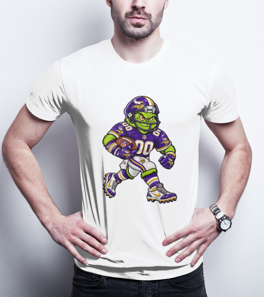 Minnesota Vikings Football Grinch Character Player In Team Uniform T-Shirt