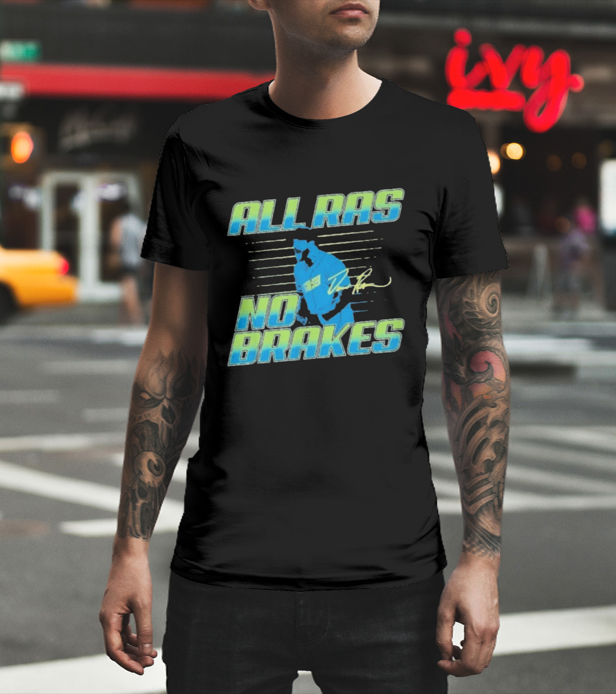 ALL RAS NO BRAKES Baseball Player Blue Neon Stripes Signature T-Shirt