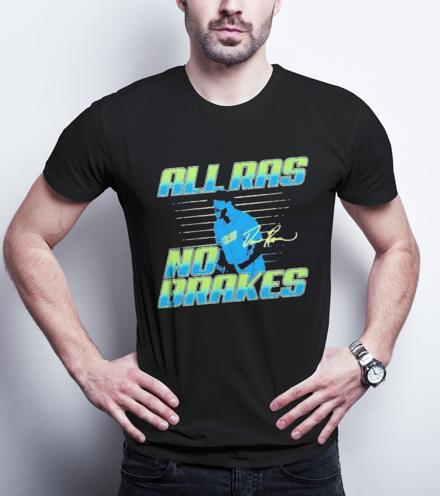 ALL RAS NO BRAKES Baseball Player Blue Neon Stripes Signature T-Shirt