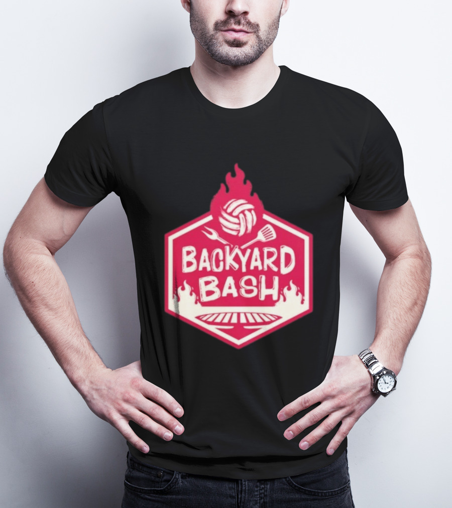 Backyard Bash Grill Barbecue Volleyball Flames Fork Spatula T-Shirt