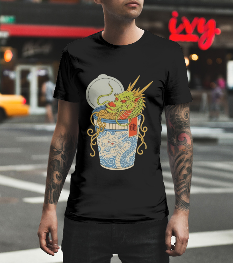 Dragon Ramen Cup With Traditional Japanese Kanji T-Shirt