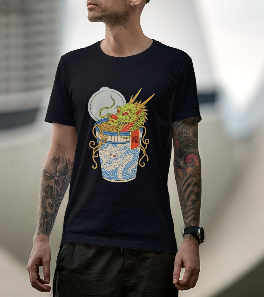 Dragon Ramen Cup With Traditional Japanese Kanji T-Shirt