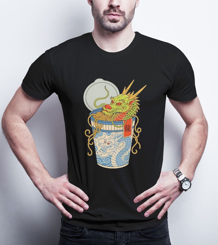 Dragon Ramen Cup With Traditional Japanese Kanji T-Shirt