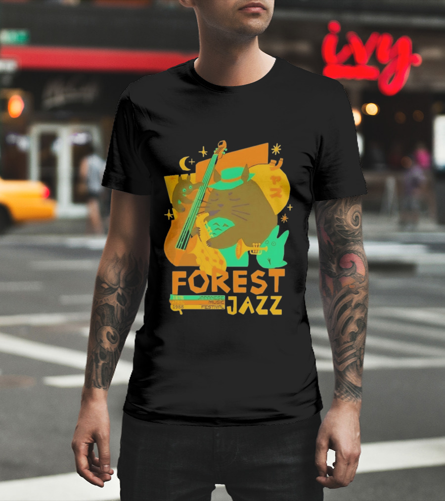 Forest Jazz 1988 Japanese Music Festival Cat And Rabbit Playing Instruments T-Shirt