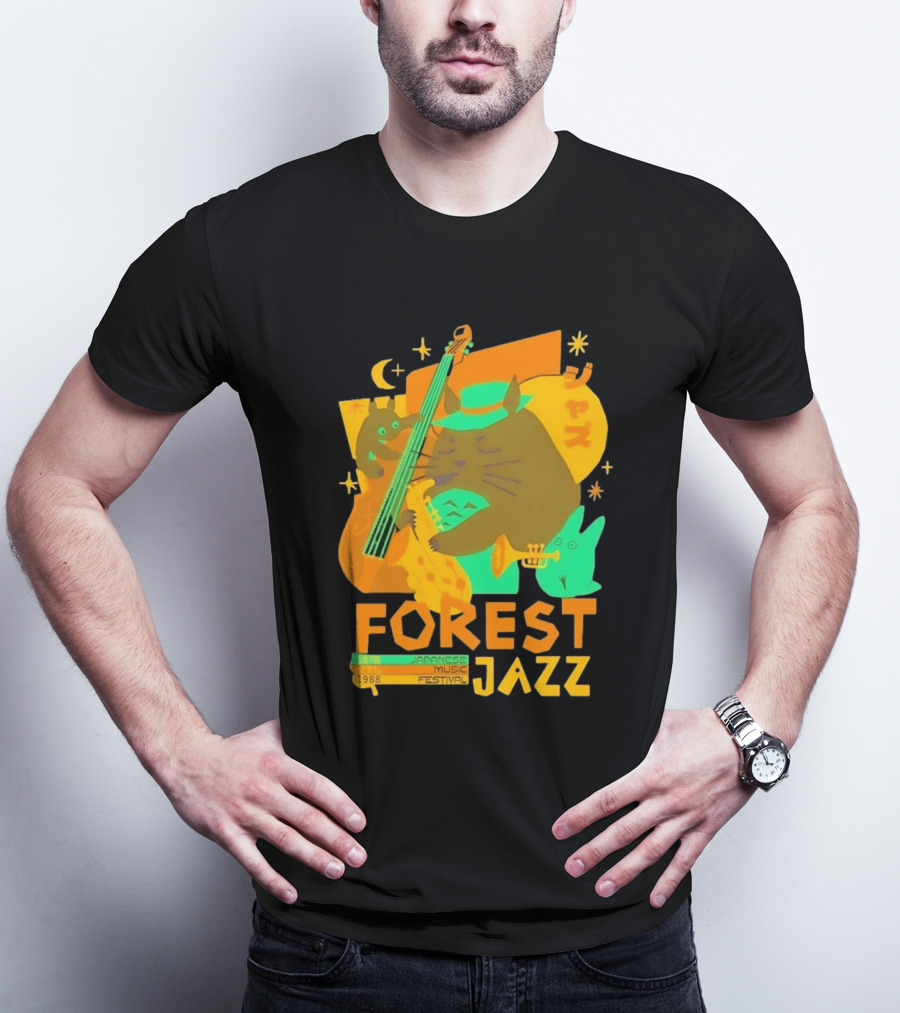 Forest Jazz 1988 Japanese Music Festival Cat And Rabbit Playing Instruments T-Shirt