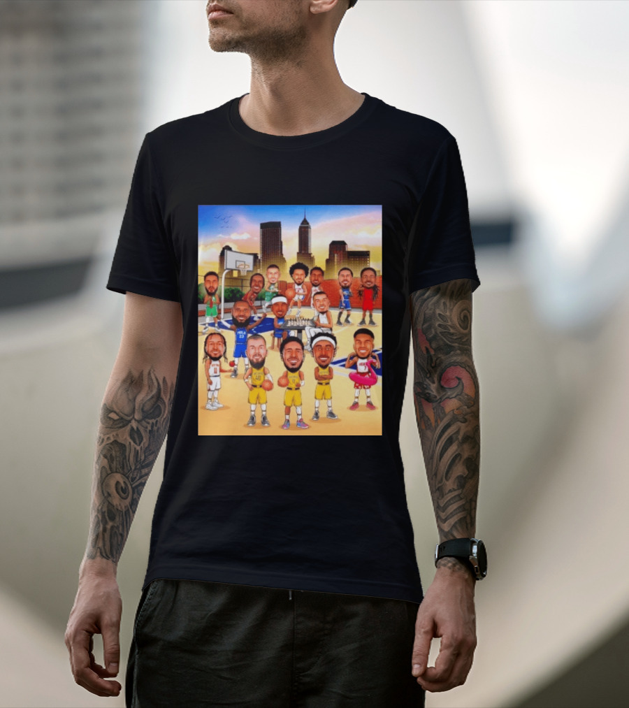 Indiana Pacers NBA Caricature Players Skyline T-Shirt