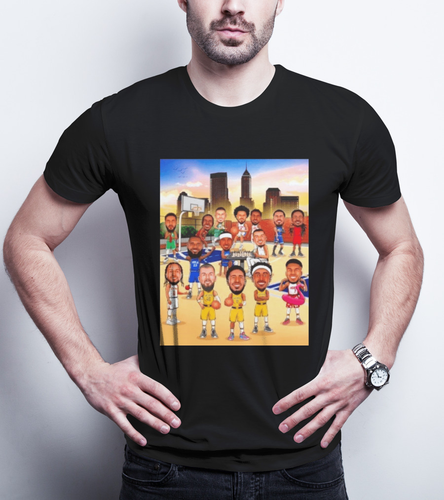 Indiana Pacers NBA Caricature Players Skyline T-Shirt