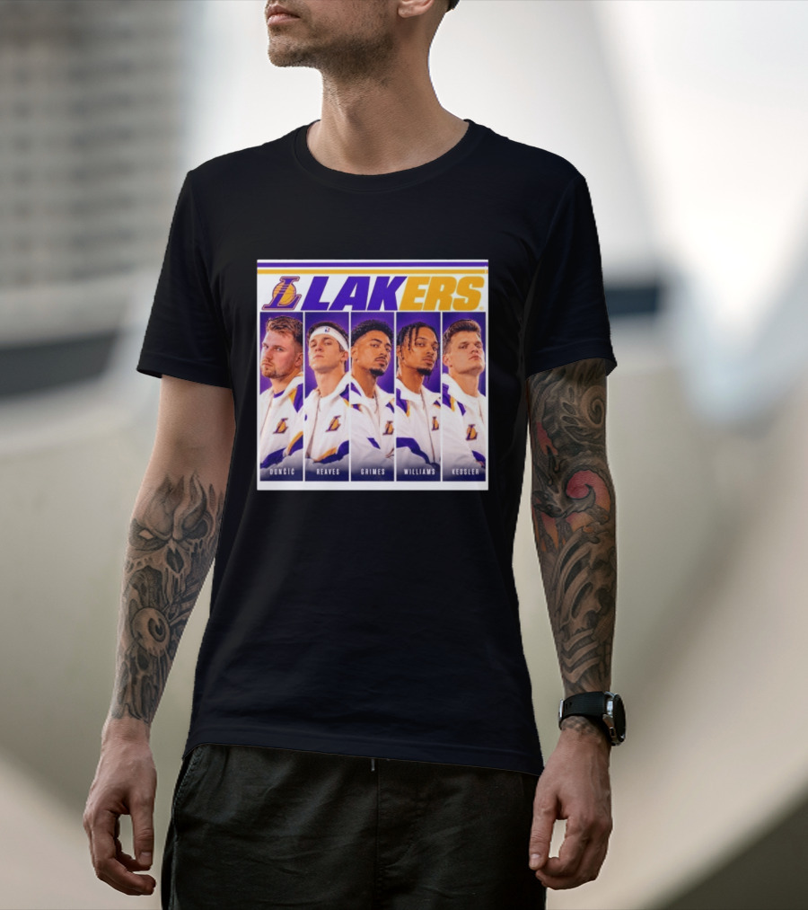 Lakers NBA Stars Collage Luka Dončić Austin Reaves Quentin Grimes Jalen Williams Walker Kessler T-Shirt