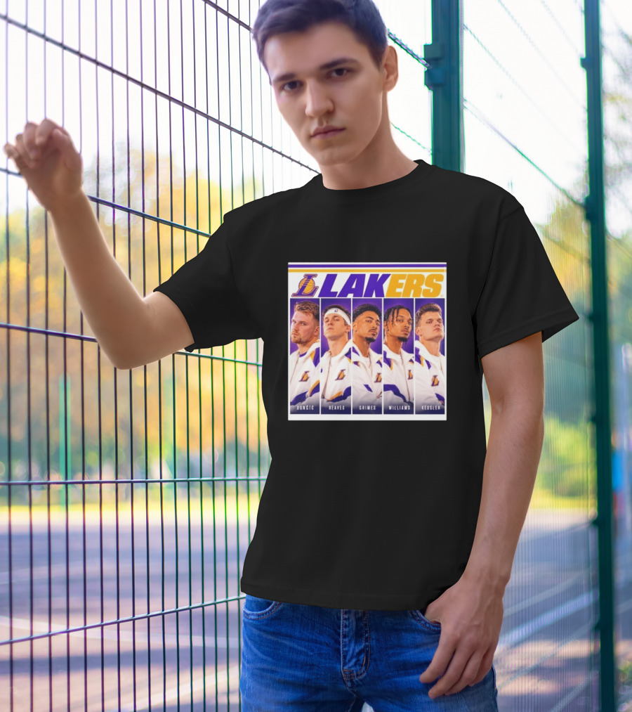 Lakers NBA Stars Collage Luka Dončić Austin Reaves Quentin Grimes Jalen Williams Walker Kessler T-Shirt