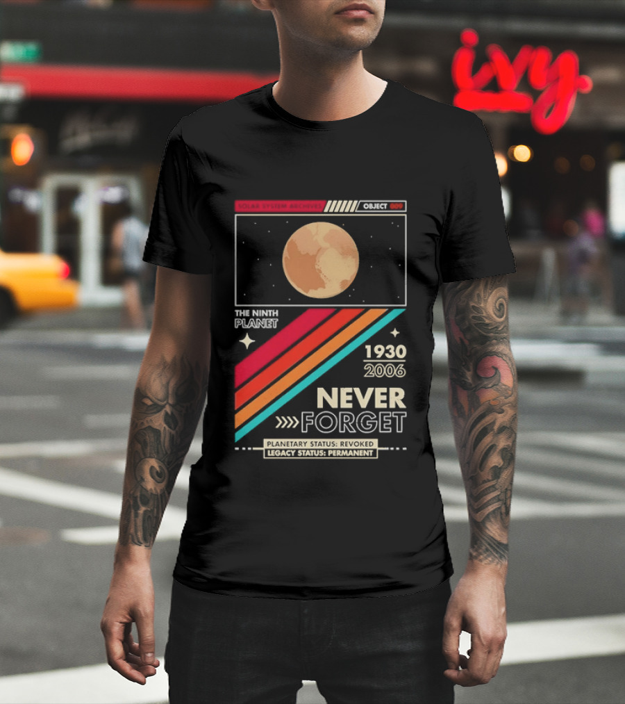 Pluto The Ninth Planet 1930 2006 Never Forget Retro Astronomy T-Shirt