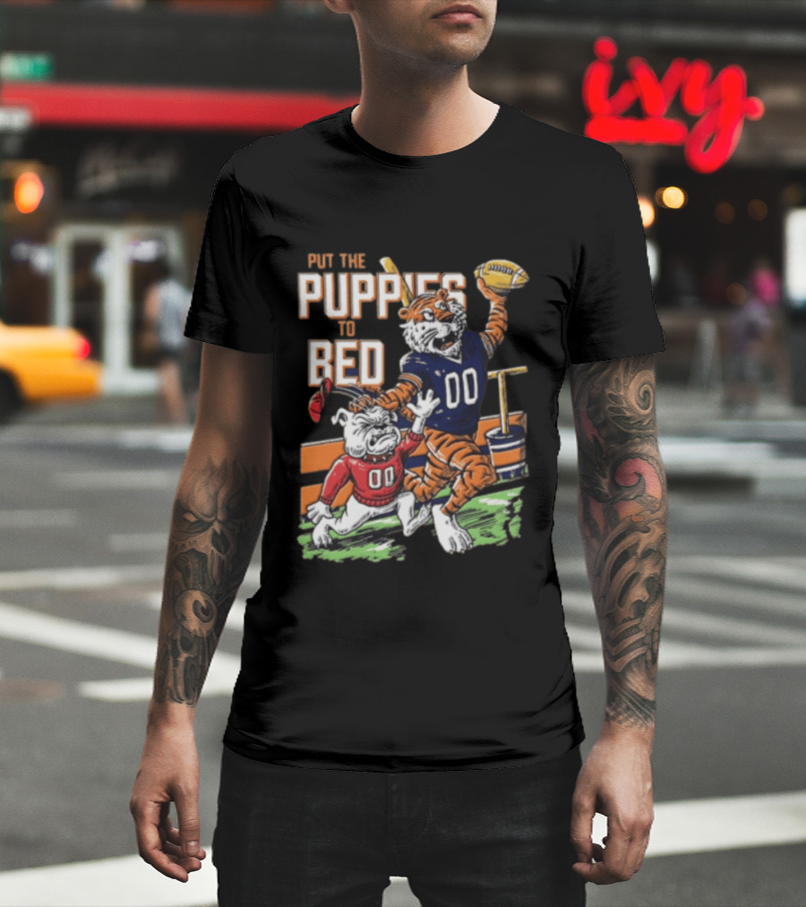 Put The Puppies To Bed Tiger Football T-Shirt