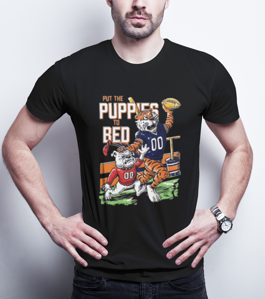 Put The Puppies To Bed Tiger Football T-Shirt