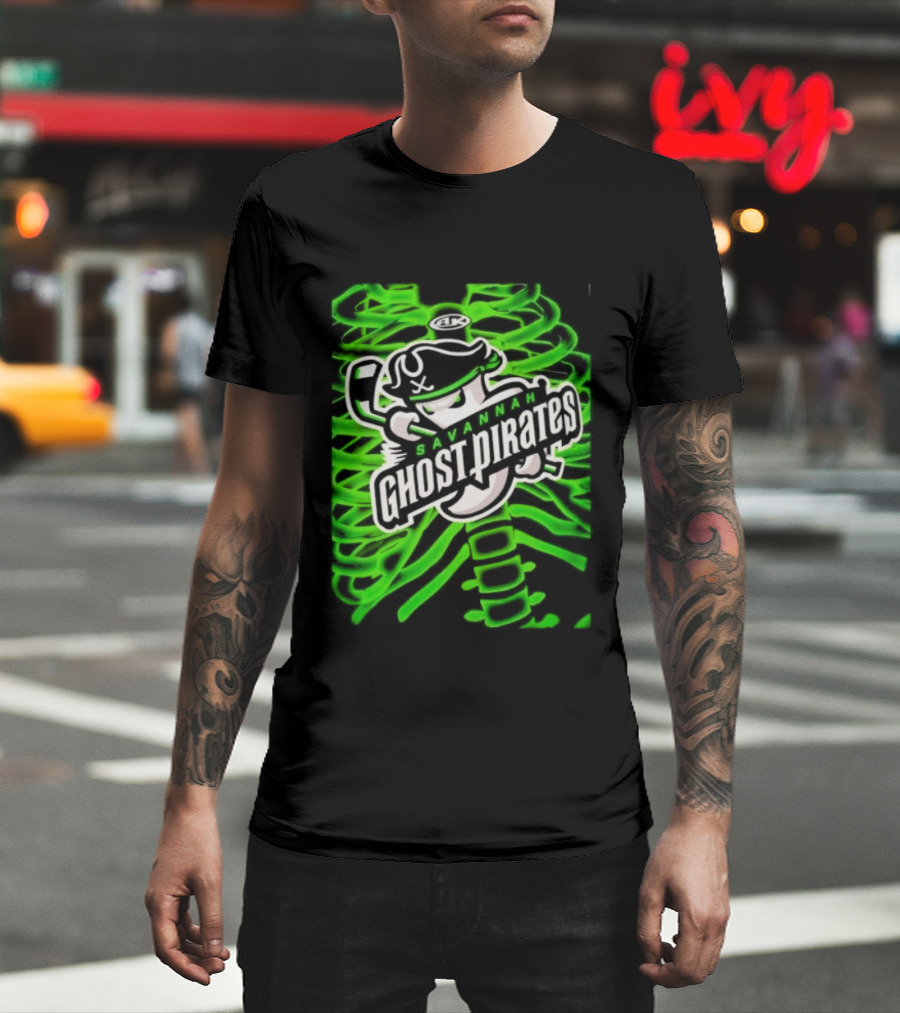 Savannah Ghost Pirates ECHL Hockey Team Graphics Neon Green T-Shirt