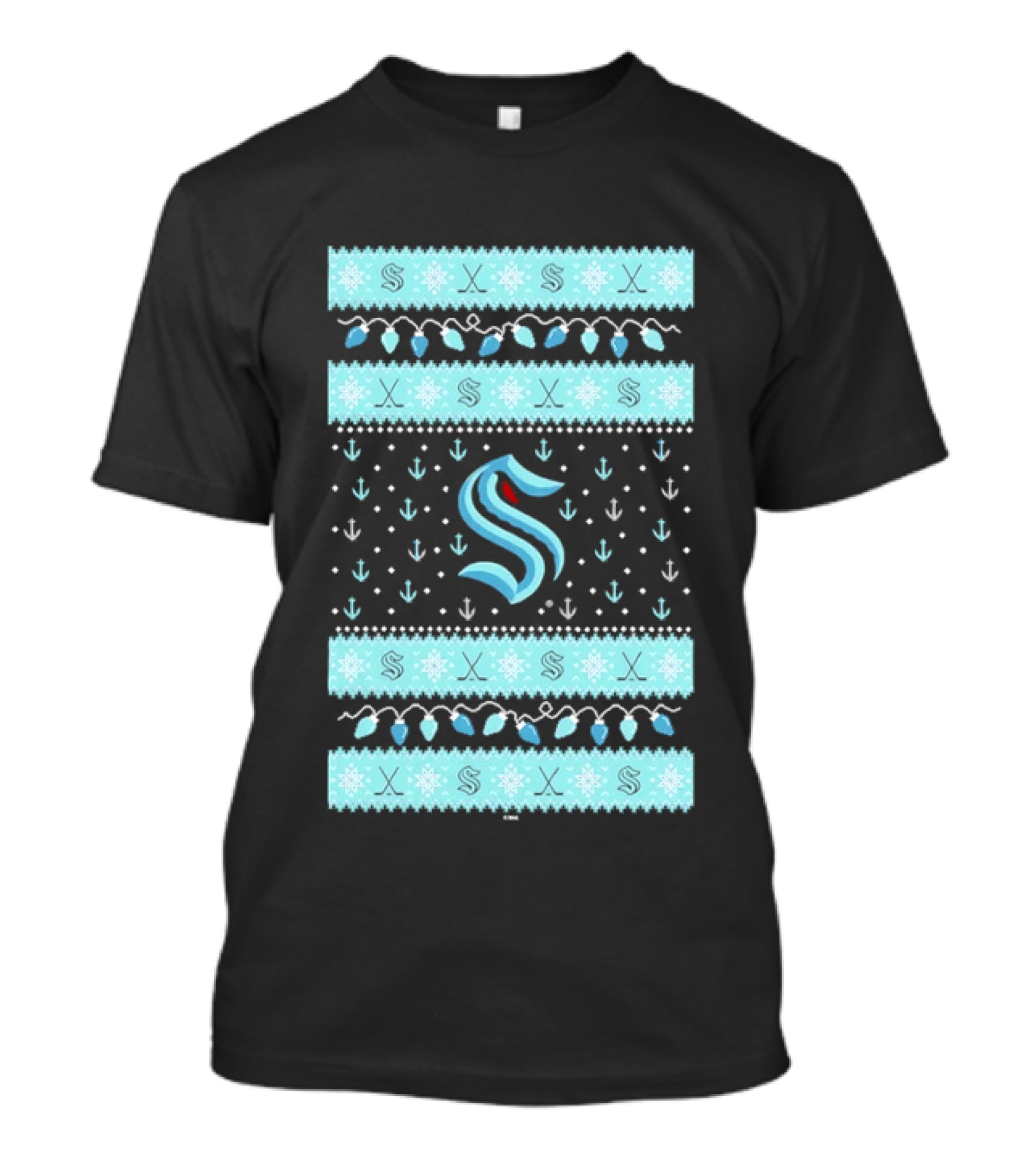 Seattle Kraken NHL Holiday Knit Sweater Lights Snowflakes T-Shirt