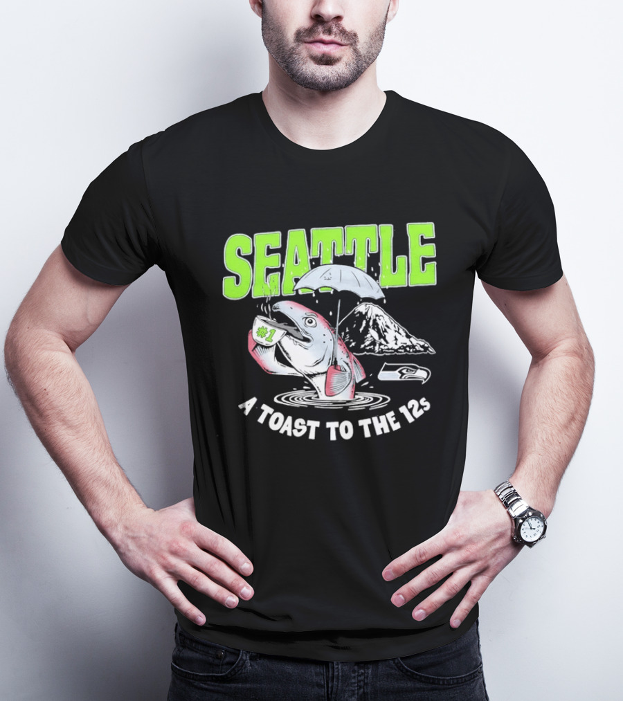 Seattle Seahawks A Toast To The 12s Salmon And Coffee With Mountain T-Shirt