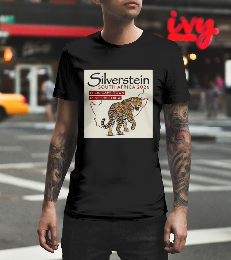 Silverstein South Africa 2026 Cape Town Pretoria Leopard Map Concert Dates T-Shirt