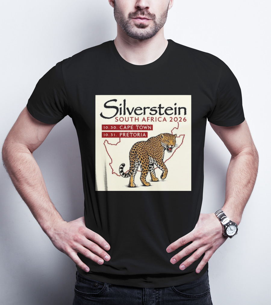 Silverstein South Africa 2026 Cape Town Pretoria Leopard Map Concert Dates T-Shirt