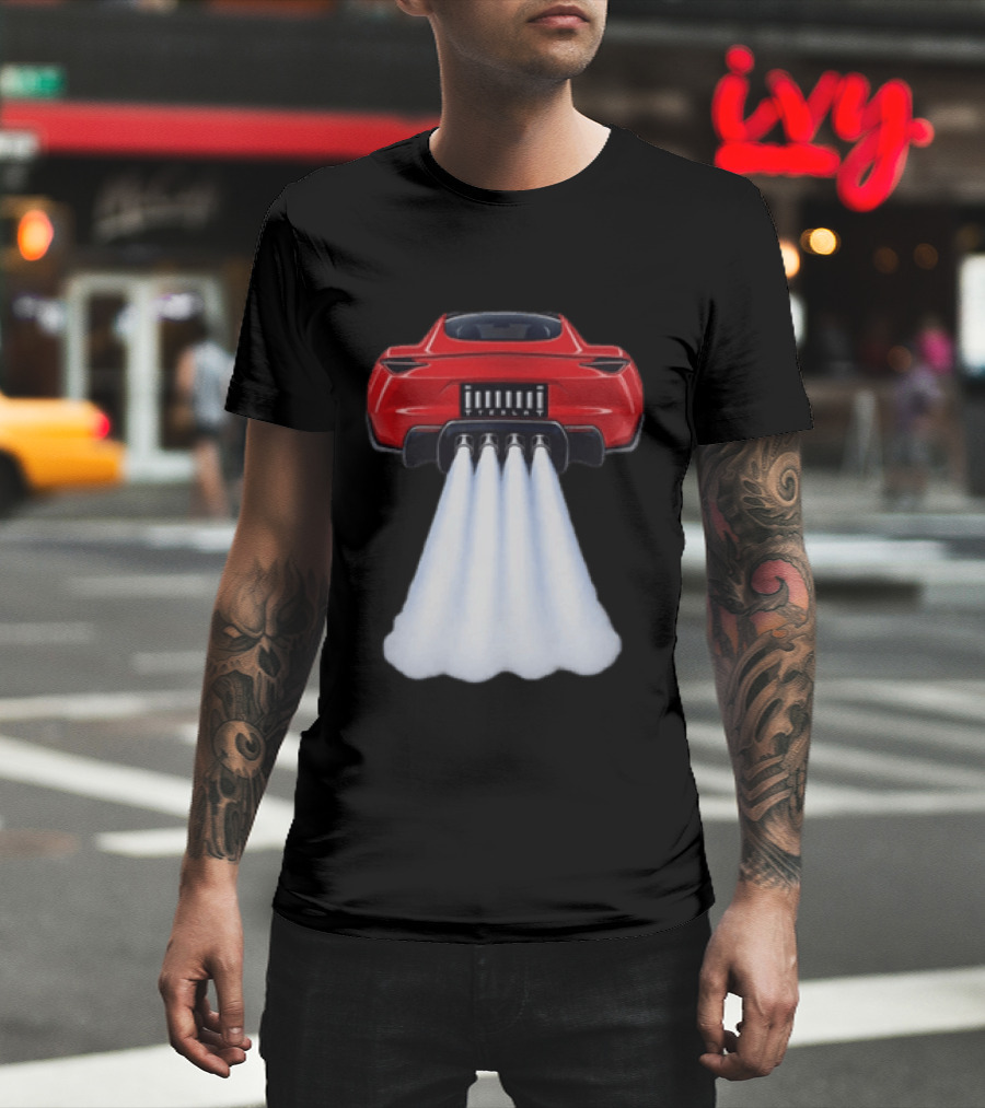 Tesla Roadster SpaceX Flying Car Rocket Thrusters Jet Blast T-Shirt