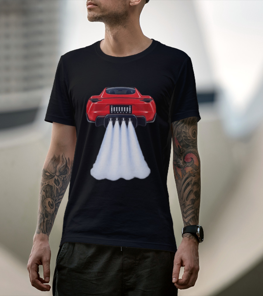 Tesla Roadster SpaceX Flying Car Rocket Thrusters Jet Blast T-Shirt