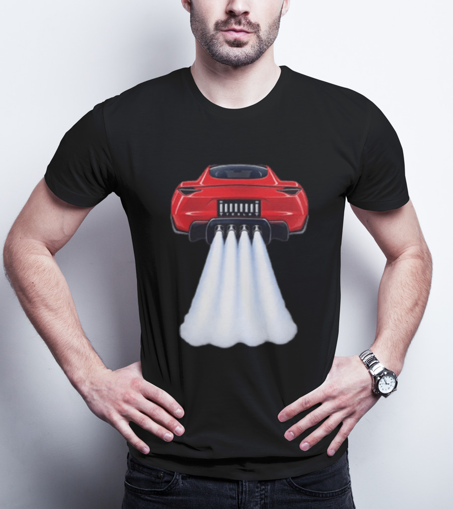 Tesla Roadster SpaceX Flying Car Rocket Thrusters Jet Blast T-Shirt
