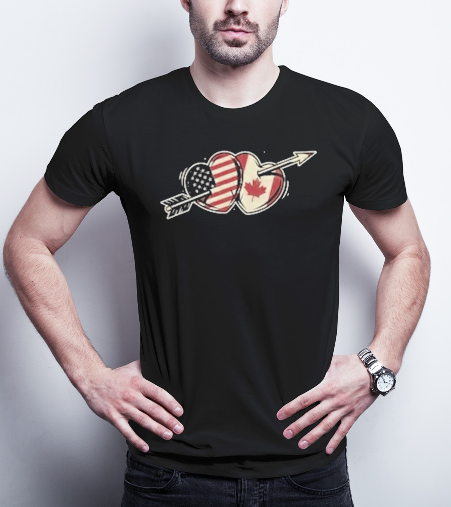 USA Canada Friendship Heart Flag American Canadian Maple Leaf Arrow T-Shirt
