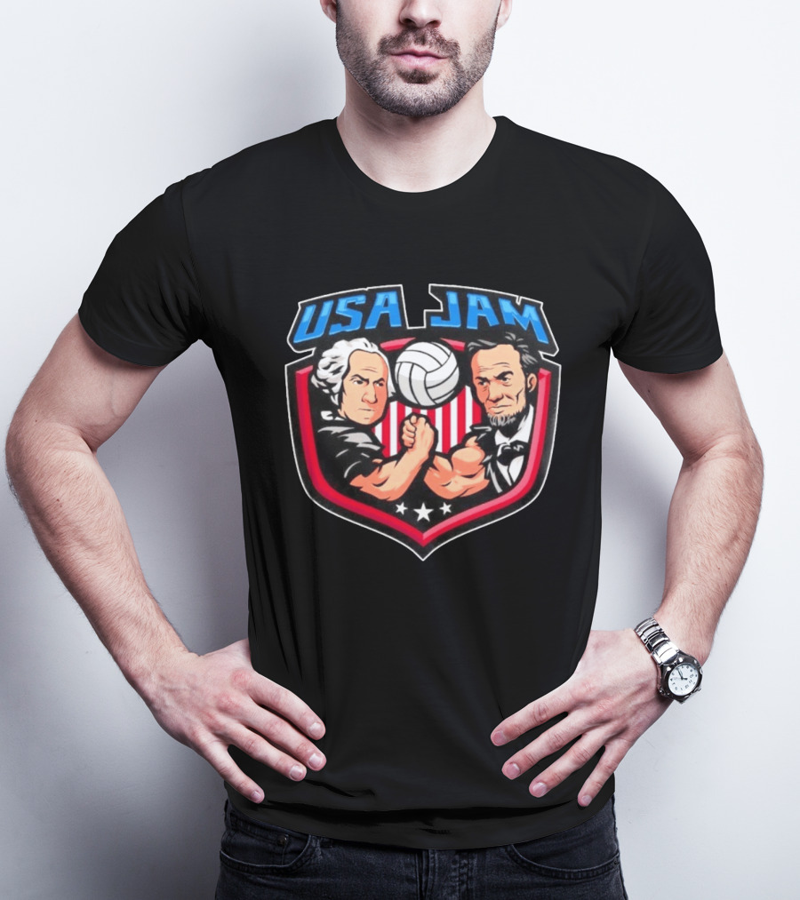USA Jam Volleyball Arm Wrestling George Washington Abraham Lincoln T-Shirt