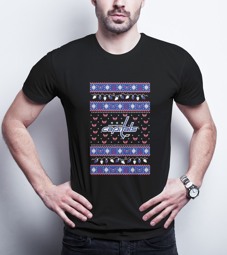 Washington Capitals Ugly Christmas Sweater Pattern Holiday T-Shirt