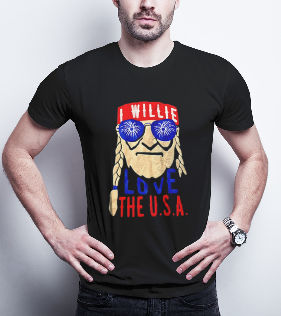 I Willie Nelson Love The U.S.A. Braided Hair Fireworks Sunglasses T-Shirt