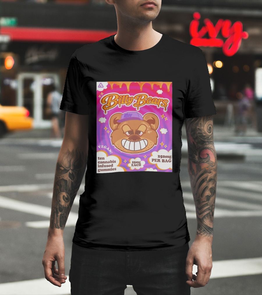 Billy Bears Vegan Ten Cannabis Infused Gummies 25mg Each 250mg Per Bag T-Shirt