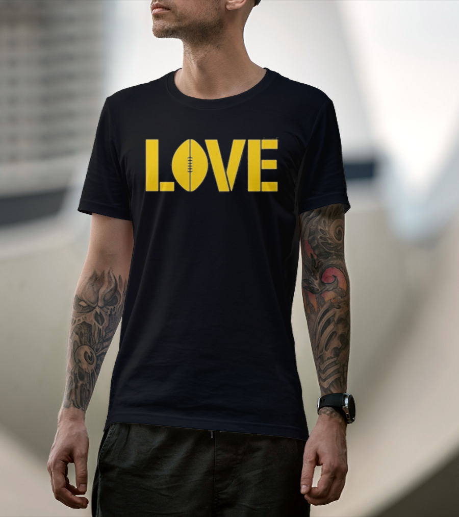 Love Football Yellow Text With Football Shaped O T-Shirt