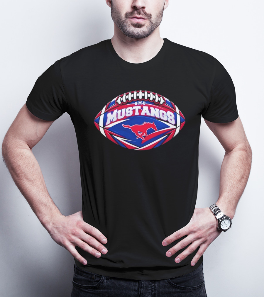 SMU Mustangs Football NCAA S.M.U. Red Blue Rugby Ball T-Shirt