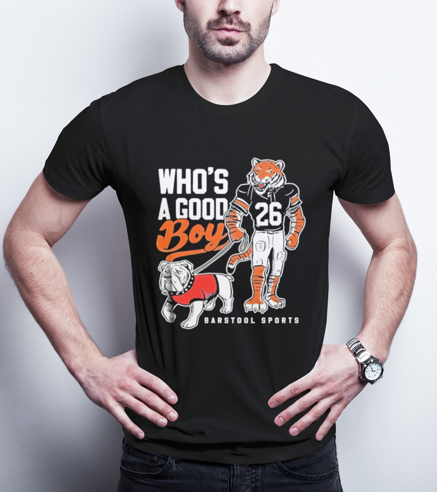 Who's A Good Boy Barstool Sports Tiger 26 Football Player Bulldog T-Shirt