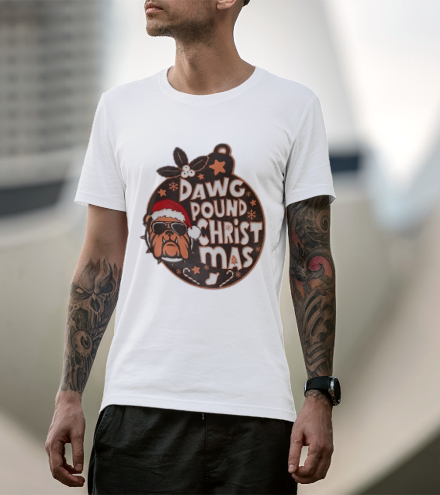 Cleveland Browns Dawg Pound Christmas Santa Bulldog Holiday Sweater T-Shirt