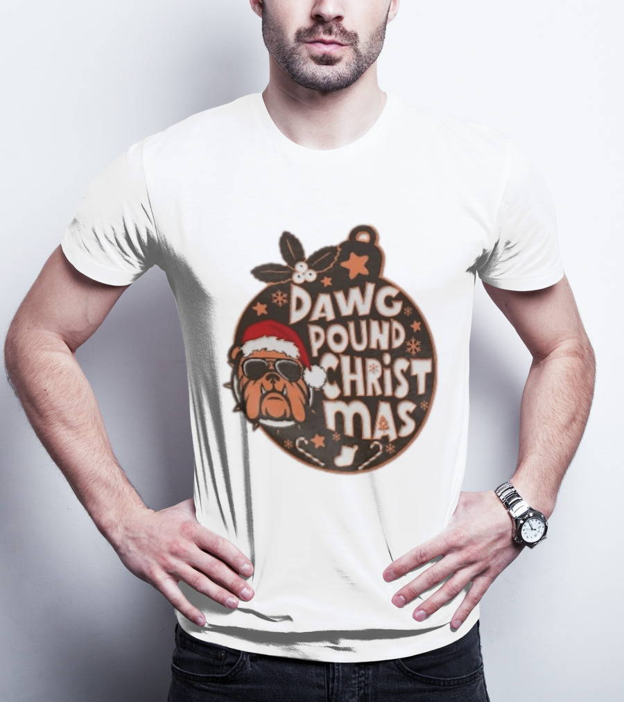Cleveland Browns Dawg Pound Christmas Santa Bulldog Holiday Sweater T-Shirt